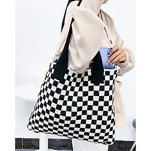 Stizimn Crochet Bags for Women Summer Beach Tote Bag Large Capacity Shoulder Bag Aesthetic Hobo Bag Knit Bag Hippie Bag (Black-C)