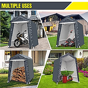 Sefzone 7x12x7.4Ft Storage Shelter, Outdoor Portable Shed with Detachable Roll-up Zipper Door, 240 PE Fabric, Heavy Duty Frame, Waterproof, Anti-UV, Portable Storage Tent for Bike, ATV, Motorcycle