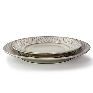 IHIPPO Dinnerware Sets Round Stoneware Luxurious Mellow Dinnerware Dish Set 16 Piece Round Stoneware Dinnerware Set in Embossed White Dinnerware Dish Set Kitchen Plates Dishwasher and Microwave Safe