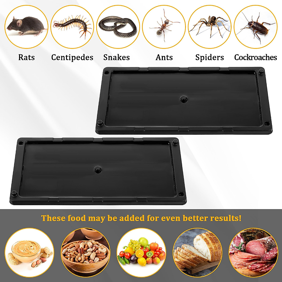 Qualirey 12 Pack Glue Traps for Rats and Snakes, Larger and Heavy Duty Baited Sticky Traps with Non Toxic Glue, Exterminator Plastic Mouse Indoor Board, Ready to Use, Safe to Children and Pets (Black)