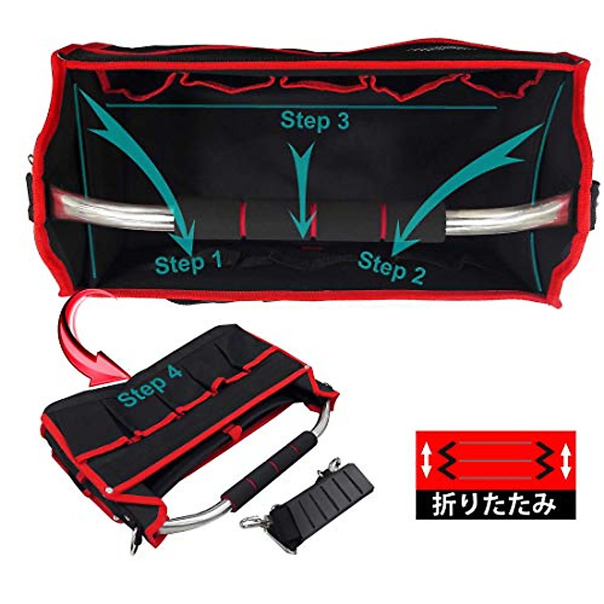 HAUTMEC 16-Inch Open Top Tool Tote Bag 16 Pockets, Foldable Design Tool Carrier With Adjustable Shoulder Strap, TB0002