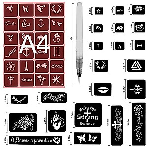 Konsait 629pcs Temporary Tattoos Stencils, Girls and Boys Glitter Tattoo Kit Templates Face Paint Stencils Body Art Stencil Stickers Pack for Adults Man Women Kids Teenager,20 Sheets