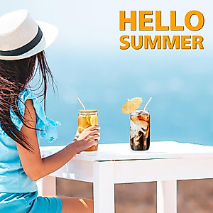 sungwoo Glass Cups with Bamboo Lids and Straws, 16OZ Ice Coffee Cup, Drinking Cup set with Wooden Lids, Home Essential Glass Tumblers for Beer, Cocktail, Tea and Latte Clear 4 Pack