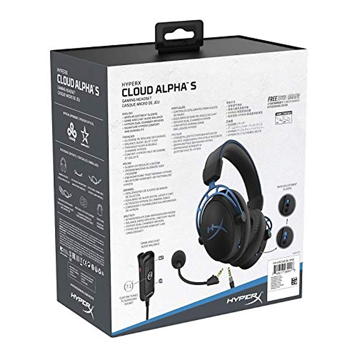 HyperX Cloud Alpha S - PC Gaming Headset, 7.1 Surround Sound, Adjustable Bass, Dual Chamber Drivers, Chat Mixer, Breathable Leatherette, Memory Foam, and Noise Cancelling Microphone - Blue