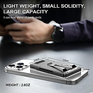 umoven Minimalist Wallet For Men - Aluminum Slim Stretchable Belt Draw-Out Metal Wallet with 1 Clear window ID Badge Holder, Holds up 15 Cards with Cash Strap. (Clip-Grey)