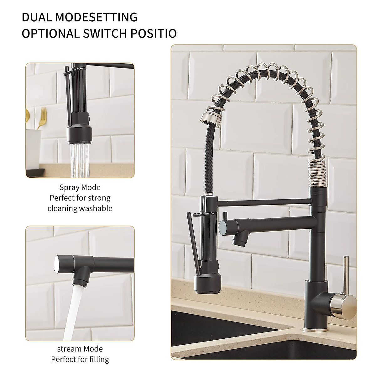 AIMADI Kitchen Sink Faucet,Black Kitchen Faucets with Pull Down Sprayer,Black Stainless Steel Single Handle One Hole Kitchen Faucet,Matte Black