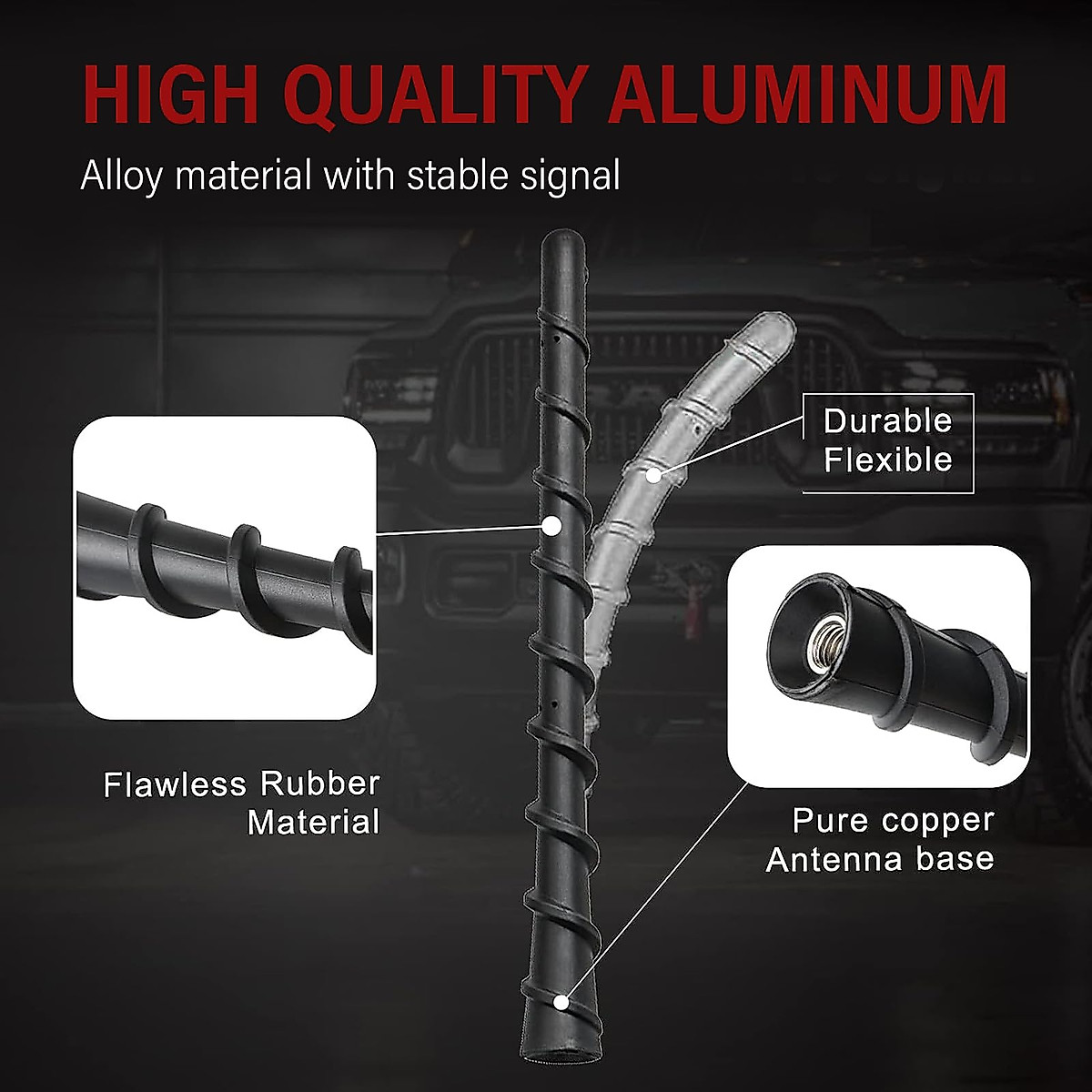 QODOLSI 1 Pack Spiral Antenna 7.1In, Universal Antenna Toppers Waterproof PVC Rubber Flexible Retrofit Antenna, Suitable for Trucks, Cars, SUVs Antenna Replacement (Black), QOTX502BL-1PS