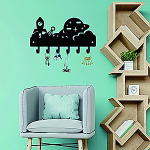 CREATCABIN Key Holder Metal Space Theme Universe Space Hook Hanger Wall Decorative Mounted Coat Hanger Design Organizer Rack with 6 Hooks for Wall, Bathroom, Kitchen, Entryway