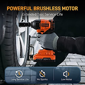 Cordless Impact Wrench, 20V Brushless 1/2 Impact Gun, High Torque Impact Driver 250 ft-lbs (340N.m) 2600RPM, LED Light, Impact Driver Kit with 2.0Ah Battery &1-Hour Charger, 7 Sockets for Home & Car