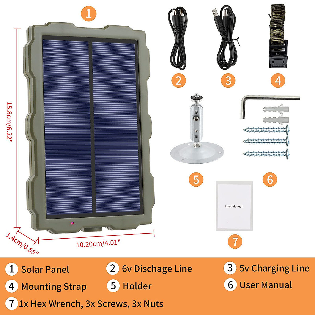 FOCUHUNER Trail Camera Solar Panel, Solar Battery Charger Kit 6V/1.5A with Build-in 1700mAH Rechargeable Lithium Battery IP66 Waterproof Hunting Accessory, Solar Panel for Trail Camera(3.5MM*1.35MM)