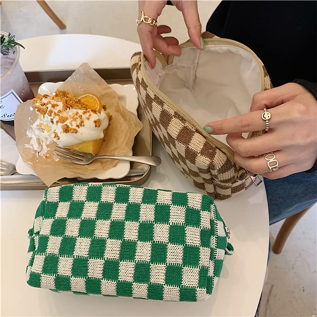 LETGO Preppy Makeup Bag Cosmetic Bag for Women,Small Makeup Bags for Purse Zipper Preppy Pencil Case Pouch for Women Preppy Stuff Shool Supplies(Coffee Brown)