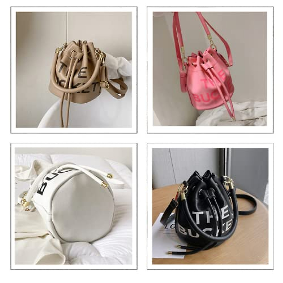 Bucket Bag For Women Leather Bucket Bag Purses, Crossbody Bags Drawstring Handbags Tote Hobo Bag Black