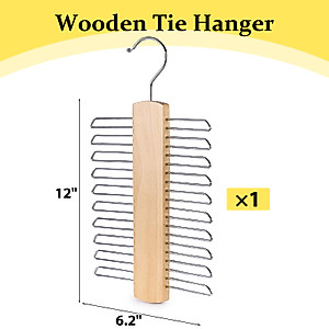 BigOtters Wooden Tie Hanger, Hanging Tie Holder Tie Organizer for Closet Tie Rack Necktie Belt Hanger 20 Hooks 360°Rotating for Scarf Belt