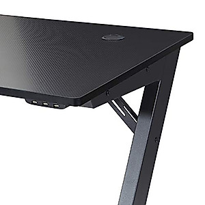 OSP Home Furnishings Beta Battlestation Gaming Desk with Bluetooth RGB LED Lights, Matte Black