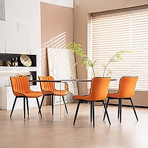 YOUNUOKE Dining Chairs Set of 2,Upholstered Mid Century Modern Chair Armless Faux Leather Accent Chairs with Backrest Metal Legs and Adjustable Feet for Kitchen Living Room Bedrooms,Orange
