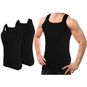 2 Pack Men's G-unit Style Tank Tops Square Cut NEW USA Classic Design Muscle Ribbed Wife Beater Underwear Shirts (XL, Black)