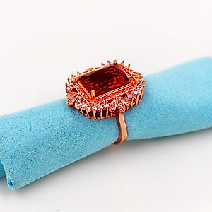 Uloveido Rose Gold Plated Emerald Cut 5 CT Simulated Ruby Ring, Adjustable Red CZ Birthstone Rings Wedding Engagement Rings Women Y988