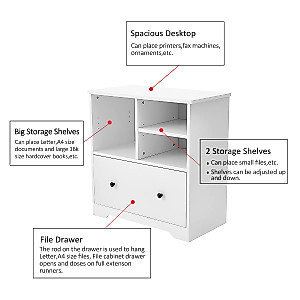 Wood File Cabinet with a Big Drawer, Mobile Lateral Filing Cabinet for Home Office Storage Cabinet Organizer (White)