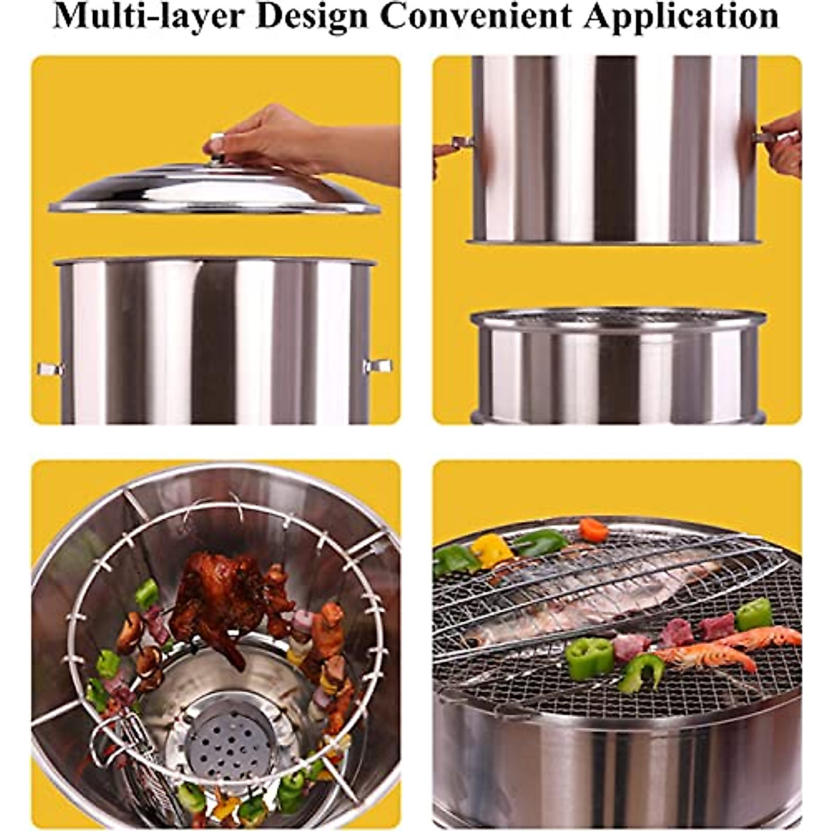 NEWCES Safety Certification Standing Charcoal Barbecues Grills Stainless Steel BBQ Grill w/Barbecues Grid Portable Combination Grill-Smokers for Outdoor Garden Courtyard Camping Hiking Picnic