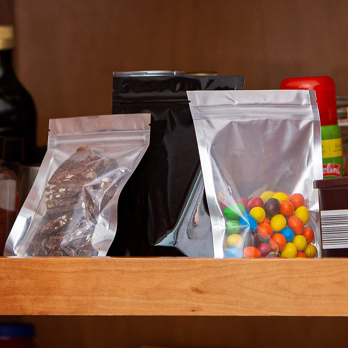 BYRDIES BAGS - Smell Proof Mylar 100 Count Resealable Heat Seal Food Safe Storage Pack With Clear Window - For Snacks Treats Jewelry Crafts Beads (3X4 Inch, Green)