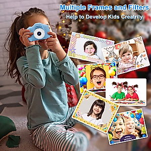 YUE3000 Kids Camera, Front and Rear Camera Digital Cameras for Boys and Girls Gift Age 3-9, 2.0 -inch Screen,1080P Video with 32GB SD Card-Blue