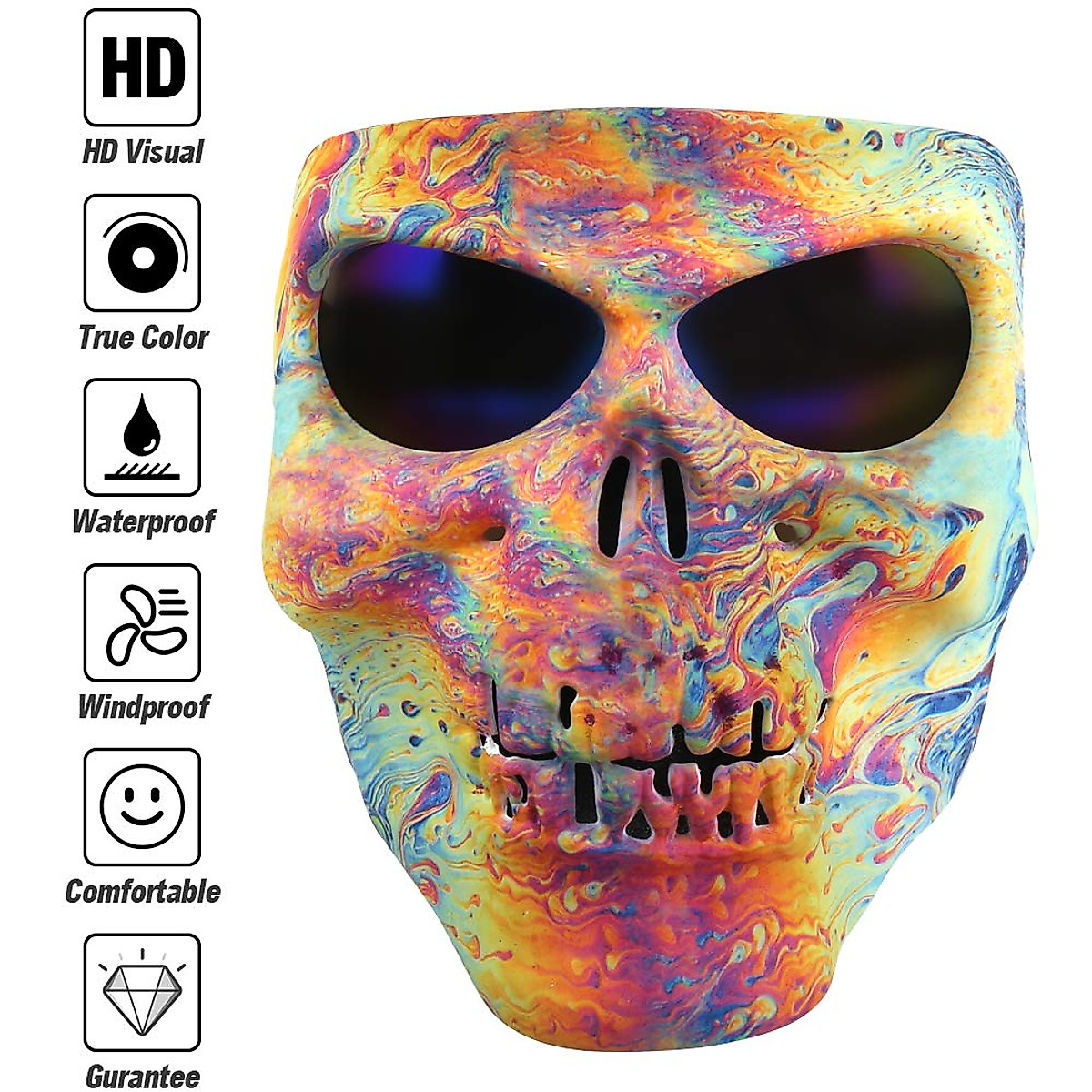 Flantor Motorcycle Goggle Skull Face Mask for Airsoft Paintball Motor Racing Polarized Lens