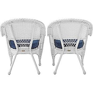 Jeco Wicker Chair with Blue Cushion, Set of 2, White/W00206-