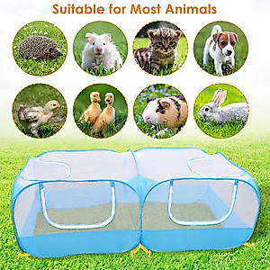 SlowTon Small Animals Playpen, Portable Large Chicken Run Coop with Breathable Transparent Mesh Walls Foldable Pet Cage Tent with 4 Zipper Doors for Puppy Rabbits Outdoor Yard (No Bottom)