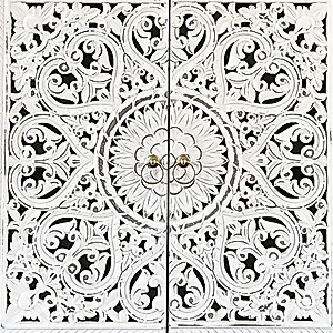 PHI VILLA White Accent Cabinet Storage Cabinet with Doors Buffet Cabinet Pantry Cabinet Sideboard for Dining Room Hollow Carved