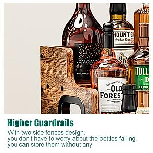 KLM Liquor Bottle Display Shelf, Coffee Syrup Rack Organizer, 3 Step Countertop Liquor Wine Rack, mini bar,liquor cabinet, Home Retro Bar Shelf Stand for Liquor Whiskey, Spirits