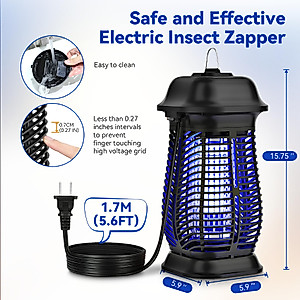 20W Bug Zapper Outdoor, Fly Traps for Indoors with Powerful 3U Shape Light Bulb, Waterproof Fly Zapper, Electric Mosquito Killer for Home, Backyard, Patio (100, Volts)