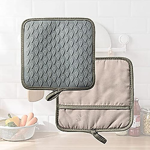 COMUSTER Silicone Pot Holders, with Gasket, Oven Heating pad, Non-Slip Silicone Surface Pot holdersr (Pot Holders Gray)