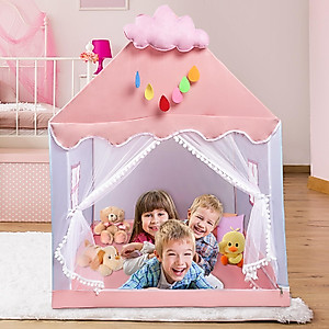 Kids Tent Play Tents for Toddler Children Indoor and Outdoor Large Pink Girls Princess Playhouse Castle with Windows Clouds and Flags Kids Room Furniture 40" L × 48" W × 52" H
