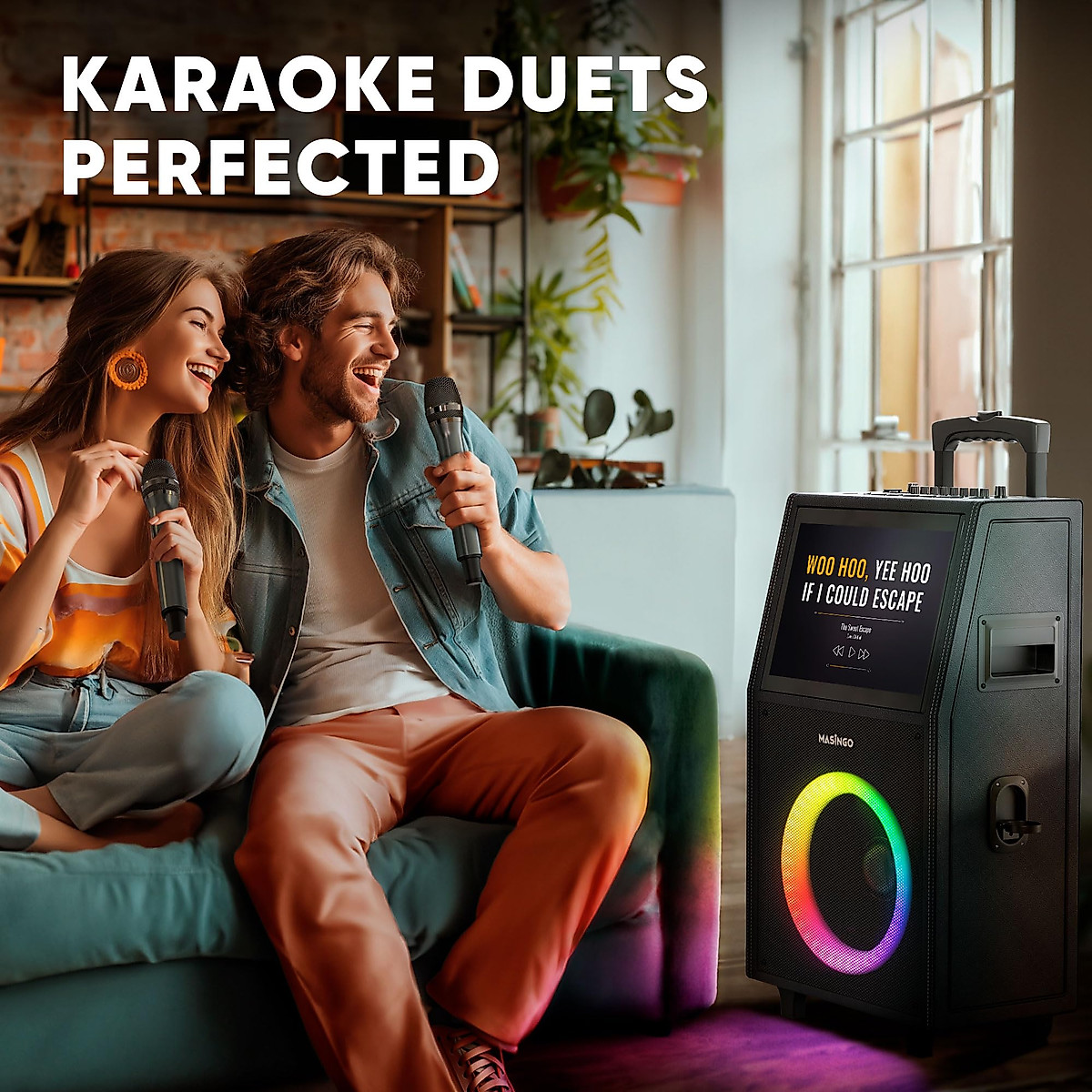 Professional Karaoke Machine with Lyrics Display Screen for Adults, 2 Wireless Microphones, LED Lights, Bluetooth Portable PA Speaker System with Upgraded Built in 15" Tablet & WiFi, Allegro X8 2.0