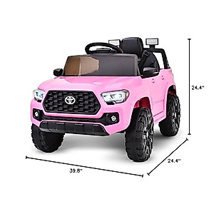 Blitzshark 12V Kids Ride on Car Licensed Toyota Tacoma Battery Powered Motorized Electric Vehicle, with Remote Control, Digital Display, Spring Suspension, Storage Space, Music &FM, Pink