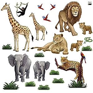 Small Jungle Animal Wall Decals (23) Lion, Elephant, Giraffe, Jaguar, Monkey Peel & Stick Wild Jungle Safari Theme Ideas Kids Room Decor Wall Stickers Birthday Decoration