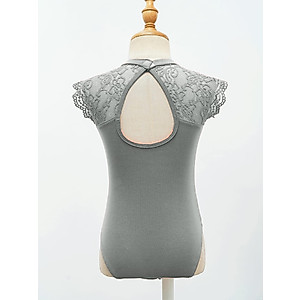 Oyolan Girls Kids Classic Ballet Dance Leotard Sleeveless Lace Floral Gymnastics Bodysuit Unitard Ballerina Costume Grey 15-16 Years