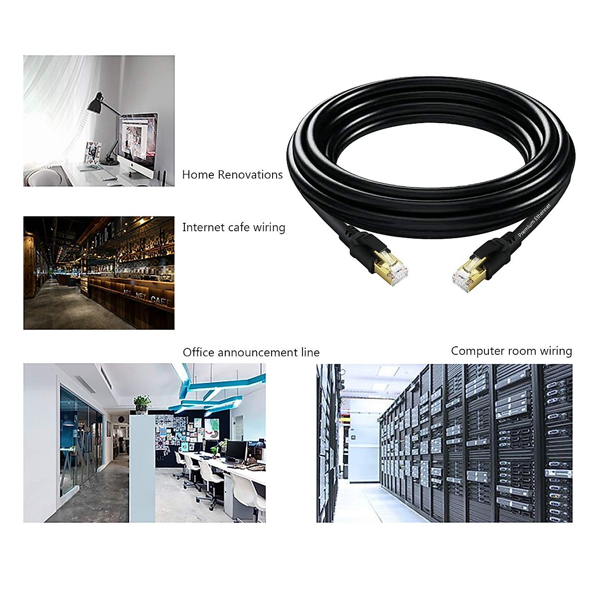 YixHG CAT 8 Ethernet Cable 100 ft, Internet Network Cord, 40Gbps 2000Mhz LAN Wires, High Speed SSTP LAN Cables with Gold Plated RJ45 Connector for Router, Modem, Gaming, Xbox (100 ft)