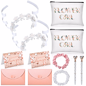 12 Pieces Wedding Flower Girl Proposal Gifts Set, Cosmetic Bag, Flower Girl Headpiece, Satin Scrunchies, Diamond Pens, Flower Girl Proposal Card and Envelope for Wedding, Engagement, Bridal Party