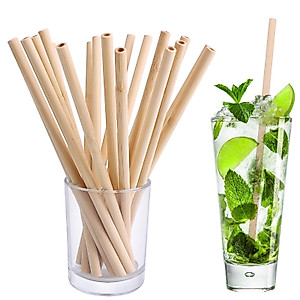 Q-DIRT PRO Reusable Bamboo Drinking Straws 7.8 Inches 100% Natural Eco Friendly Biodegradable and Organic 20 Sticks Bamboo Wooden Straw Includes Cleaning Brushes