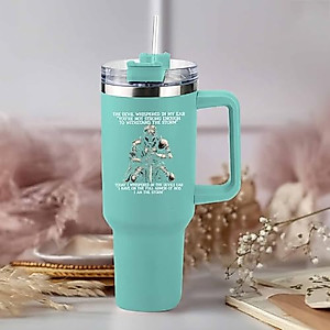 40 ounce insulated cup with handle, double-layer vacuum stainless steel material, equipped with straw, can keep warm or maintain cold drinks Hand Painted Alphabet Samurai Lake Green