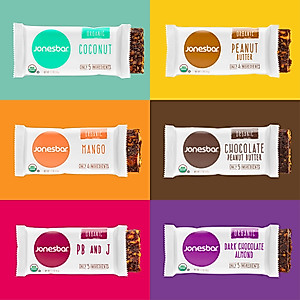 JONESBAR (Variety Pack, 12 Count (Pack of 1)), USDA Organic Fruit & Nut Bar, Non-GMO, Kosher, Vegan, Gluten Free, Simple Snack Bar