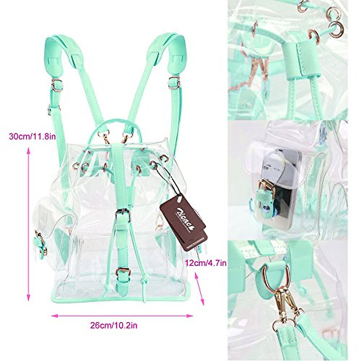 Zicac Summer Clear Backpack Cute Knapsack Satchel Transparent Stadium Approved Backpack (Green)