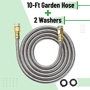 UNCO- Garden Hose, 10 Feet, Stainless Steel Hose, Metal Hose, Metal Garden Hose, Stainless Steel Garden Hose, Outdoor Hose, No Kink Garden Hose, Short Garden Hose, Garden Hose Metal