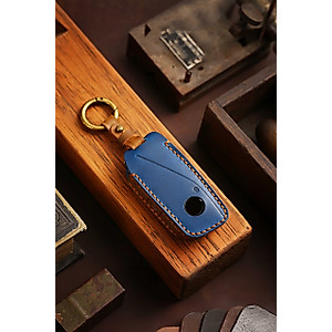 SANRILY Handmade Leather 4 Button Smart Key Fob Cover for BMW I7 M Sport 2023 X7 X1 IX M5 Keyless Full Protection Key Case with Keychain Blue