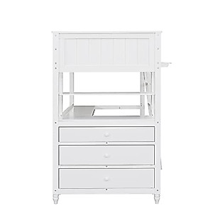 TARTOP Twin Size Loft Bed with Desk and Drawers, Wooden Loft Bed with Storage Shelves for Kids Teens Adults,No Box Spring Needed,White