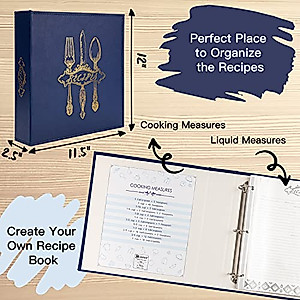 COFICE Recipe Binder – 8.5x11 3 Ring Blank Family Recipe Book Binder Kit to Write in Your Own Recipes with PU Faux Leather Cover and Plastic Sleeves (Navy Blue)