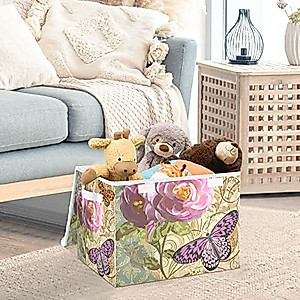 innewgogo Vintage Flowers Butterfly Storage Bins with Lids for Organizing Cube Cubby with Handles Oxford Cloth Storage Cube Box for Toys