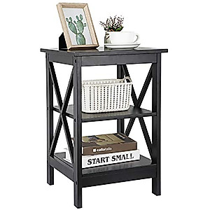 ZENY Nightstand Sofa Side Table End Table with 3-Tier Storage Shelf for Living Room, Bedroom, Office, Apartment, Easy Assembly, Black