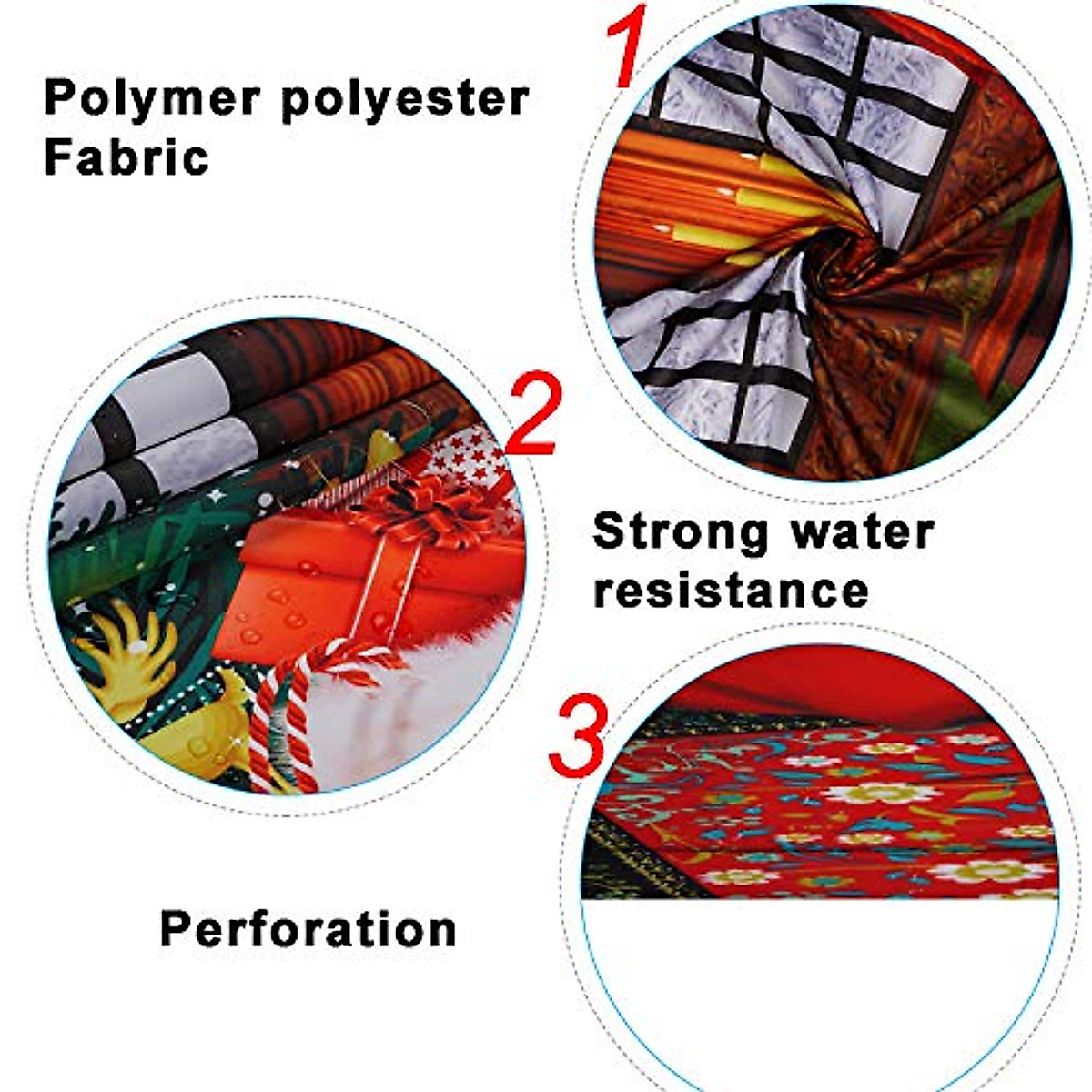 4 Pcs Christmas Shower Curtain Sets with Non-Slip Rugs, Toilet Lid Cover and Bath Mat, Red Vintage Xmas Tree and Castle Shower Curtain with 12 Hooks, Waterproof Shower Curtain for Bathroom Set